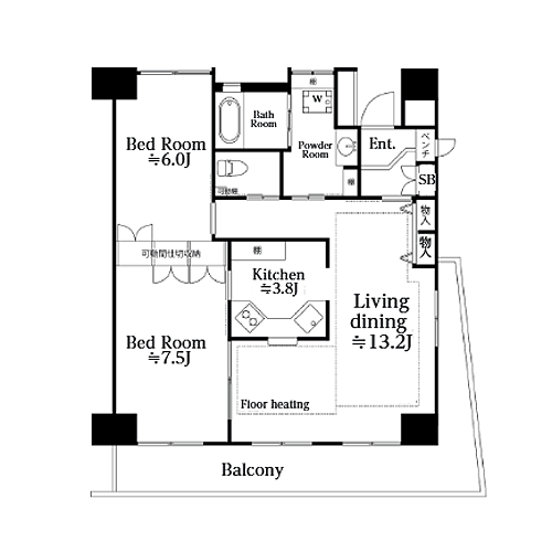 河田町ガーデン | ルームプラン（Jタイプ：2LDK）| 高級賃貸マンション