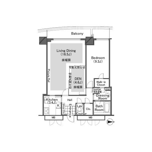 河田町ガーデンクラブフロア | ルームプラン（1LDK+DEN：77.07㎡）
