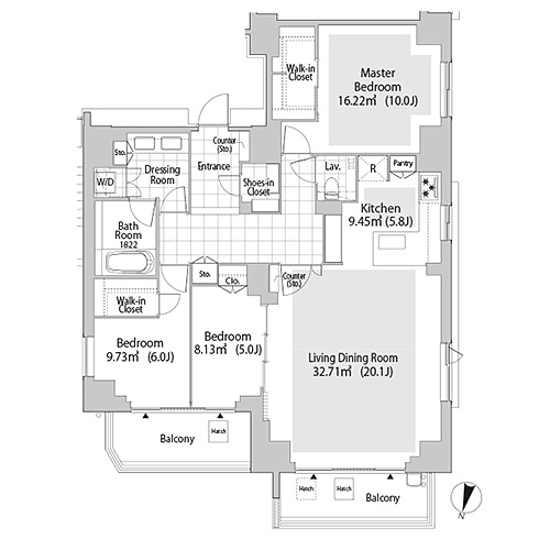 パークフラッツ渋谷神山町 | 3LDK[115-Fタイプ]：114.80㎡ | 高級賃貸マンション