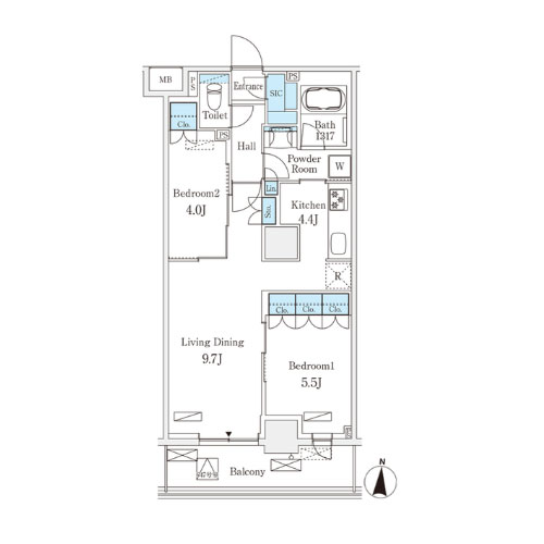 ロイジェントパークス押上錦糸町 | 2LDK[N-H'-type]：55.26㎡ | 高級賃貸マンション