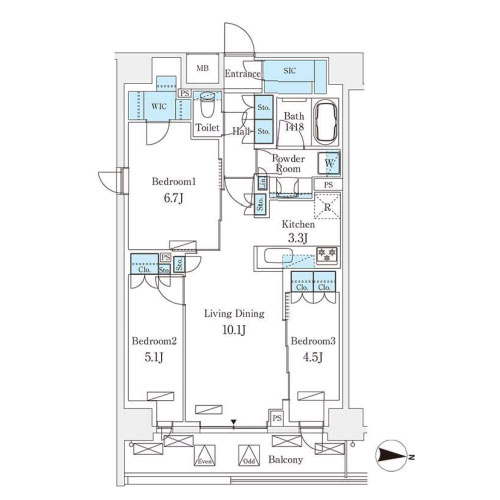 ロイジェントパークス押上錦糸町 | 3LDK[E-A-type]：70.40㎡ | 高級賃貸マンション